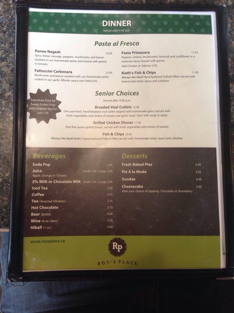 Menu at Roy's Place restaurant, Claresholm