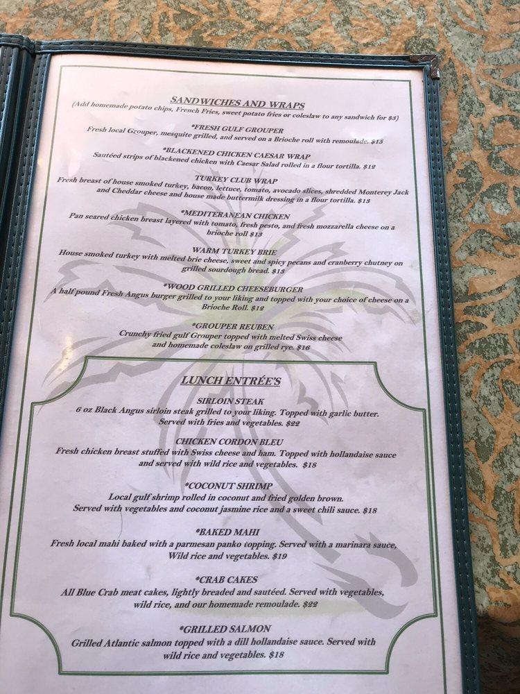 Menu at Sunset Grill restaurant, Sanibel