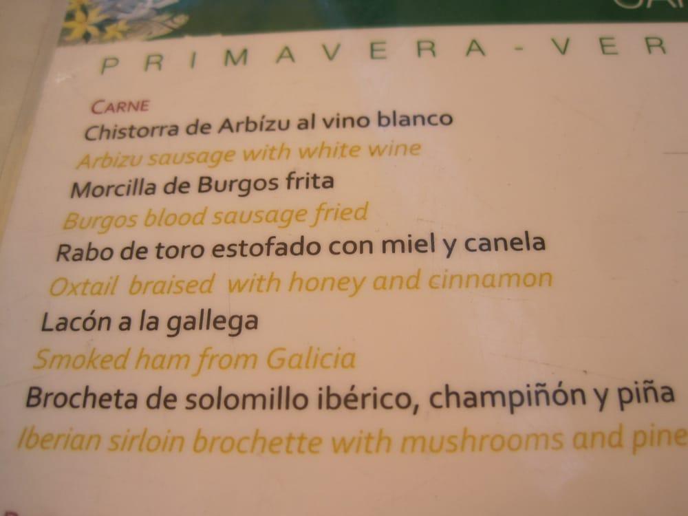 Carta de Taberna del Alabardero Madrid - Restaurante Palacio Real, Madrid