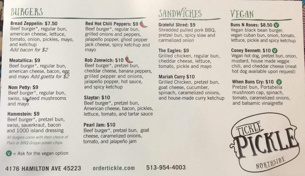 Menu at Tickle Pickle Restaurant, Cincinnati