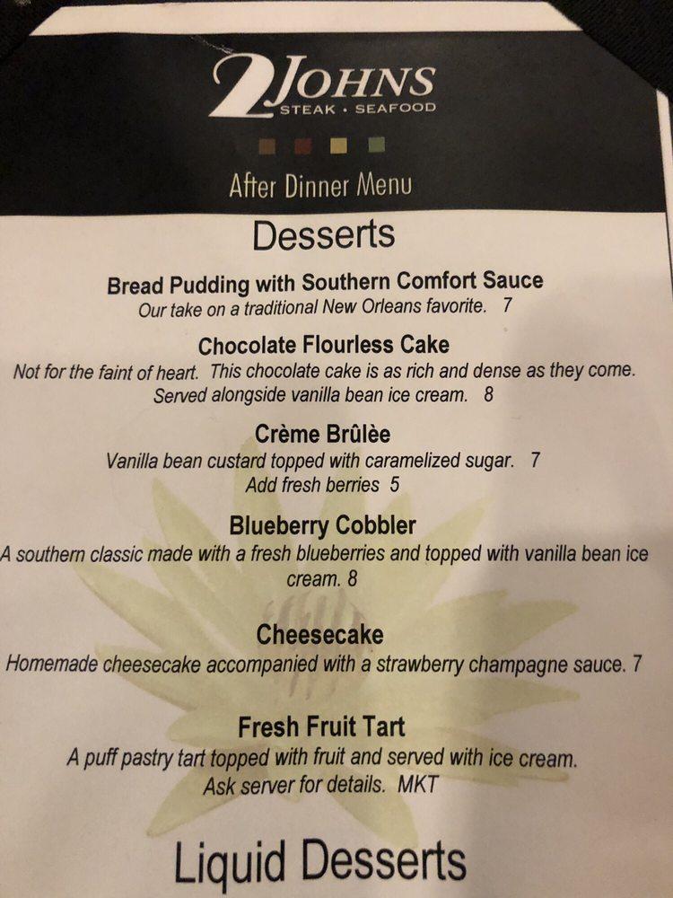 Menu at 2Johns Steak & Seafood pub & bar, Bossier City
