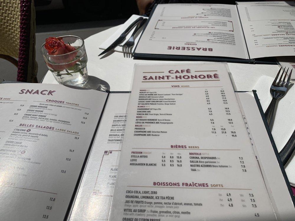Menu at Café Saint Honoré, Paris