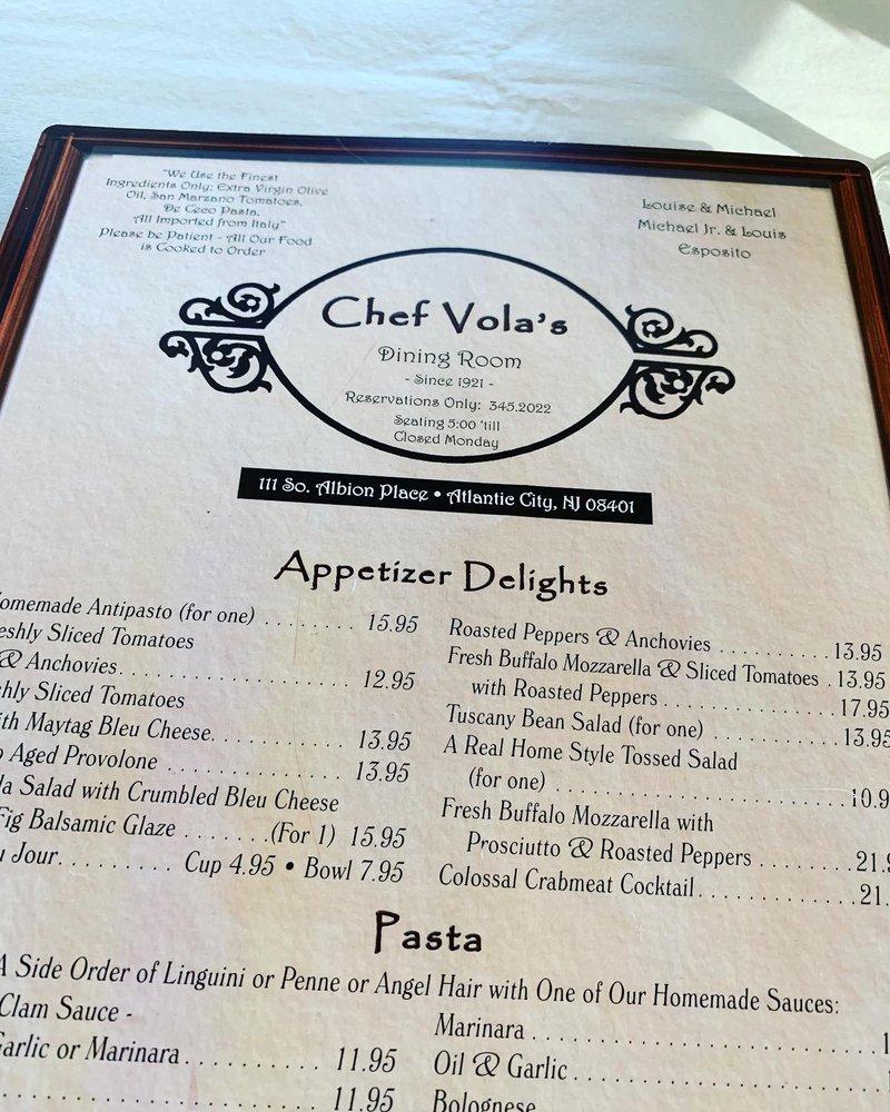 Menu at Chef Vola's restaurant, Atlantic City