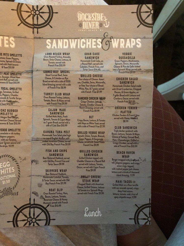 Menu at Dockside Diner cafe, Long Beach Township