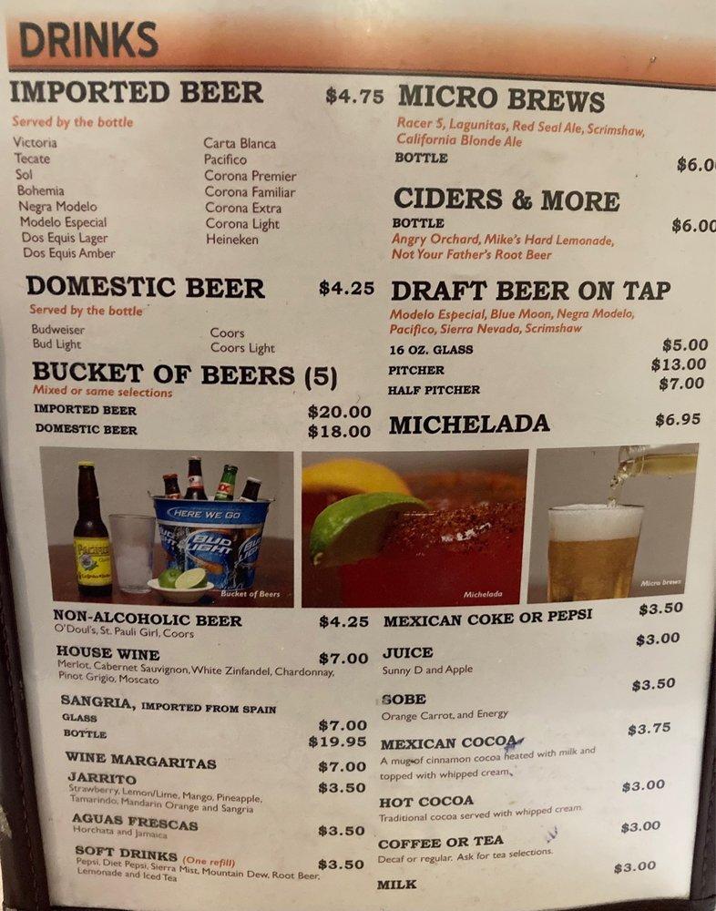 Menu at El Mexicano restaurant, Willits
