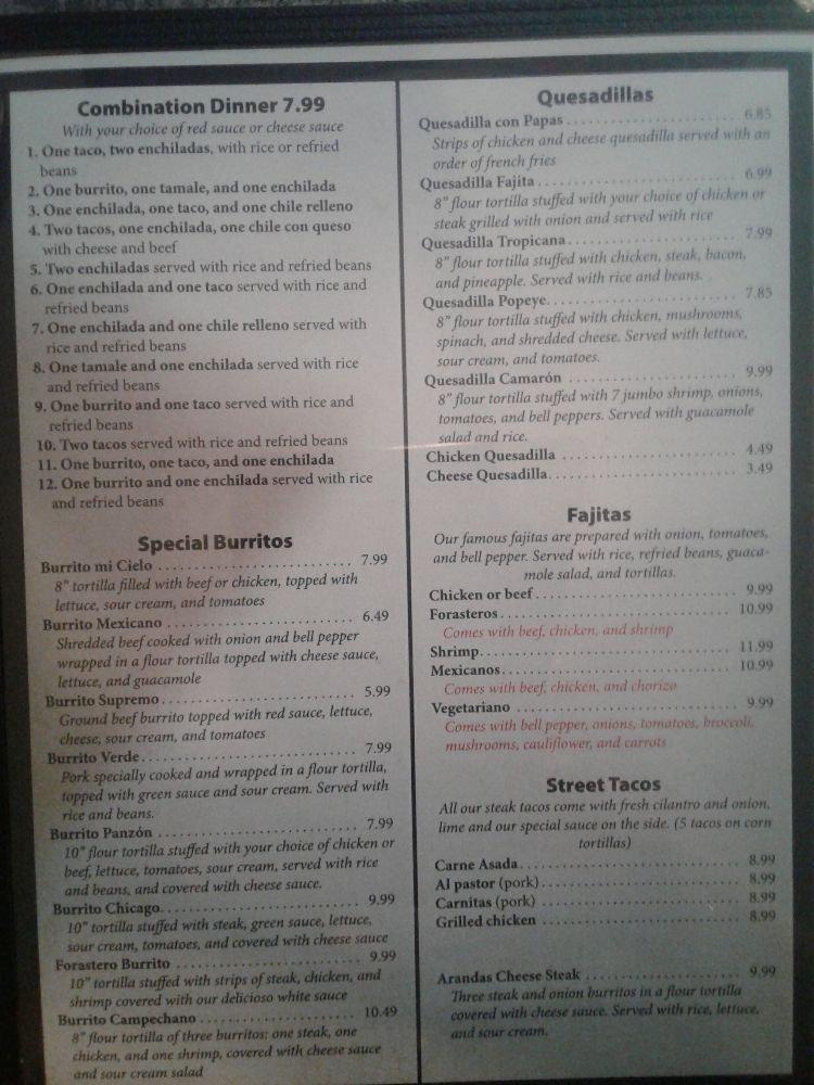 Menu at El Rincon Azteca Mexican Restaurant, Chanute