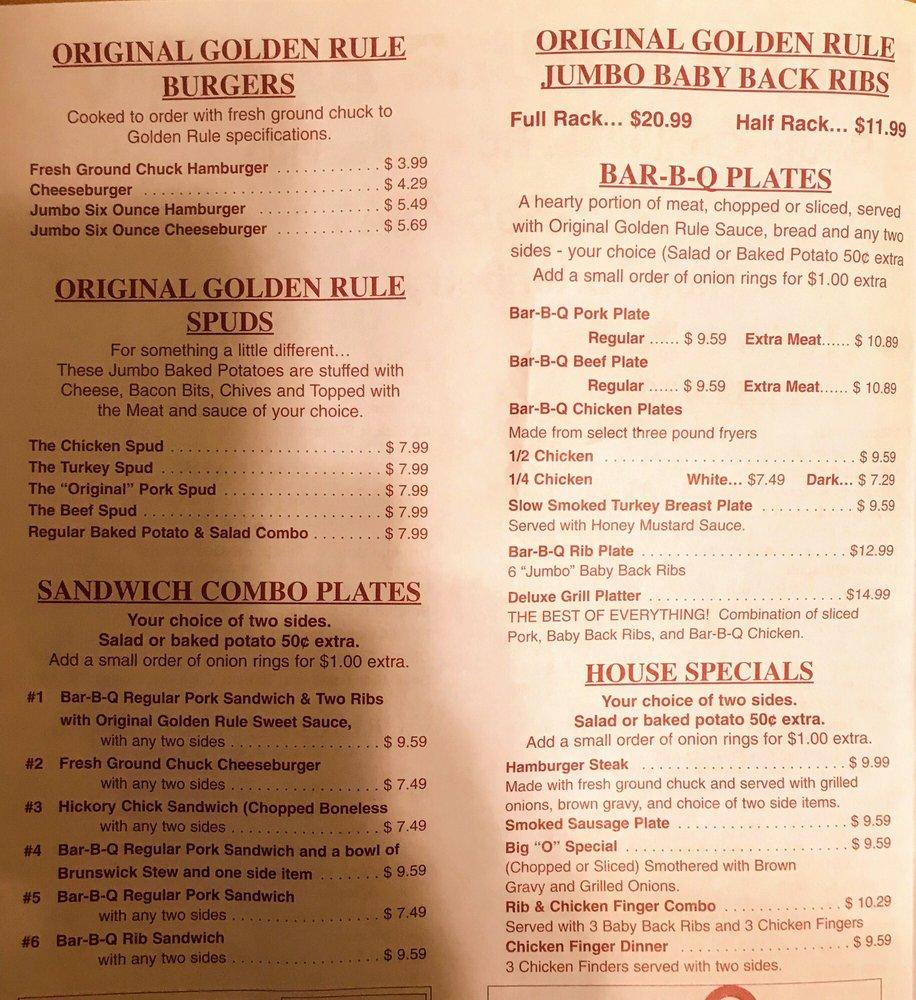 Menu at Golden Rule BBQ & Grill, Trussville, 120 S Chalkville Rd