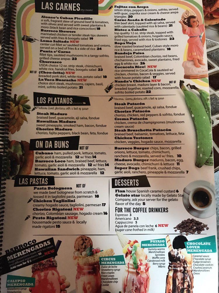 Menu at Barroco, Cleveland, Larchmere Blvd