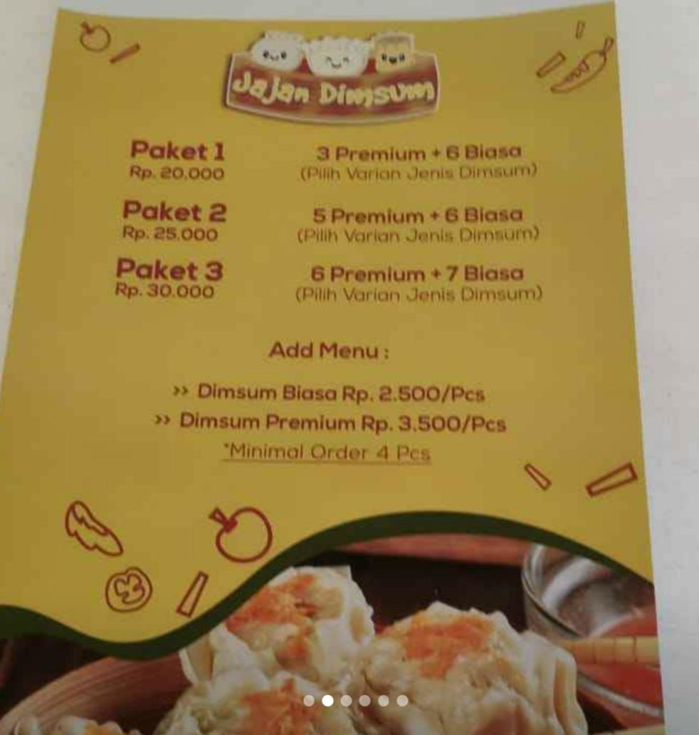 Menu at Jajan Dimsum restaurant, Manado