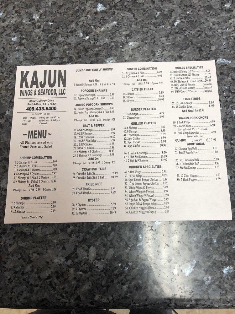 Menu at Kajun Seafood and Wings restaurant, Port Arthur, Gulfway Dr