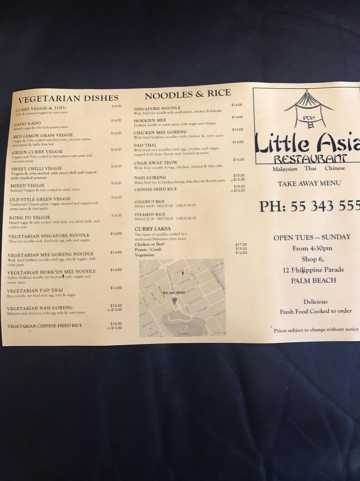 Menu at Little Asia Restaurant, Palm Beach