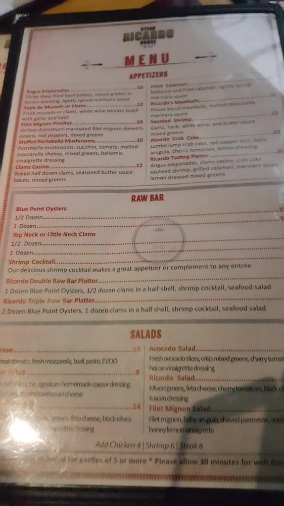 Menu at Ricardo Steakhouse, New York City, 2nd Ave