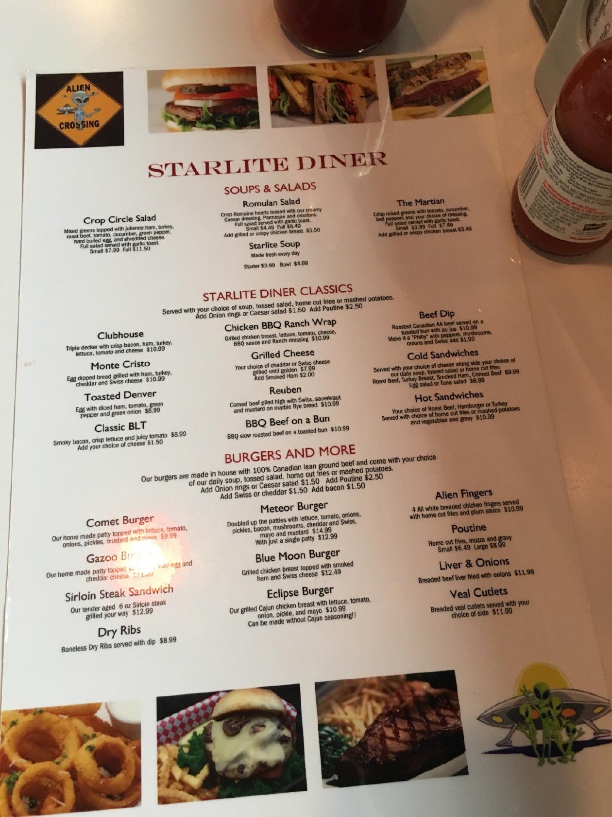 Menu at Starlite Diner Car restaurant, Bowden