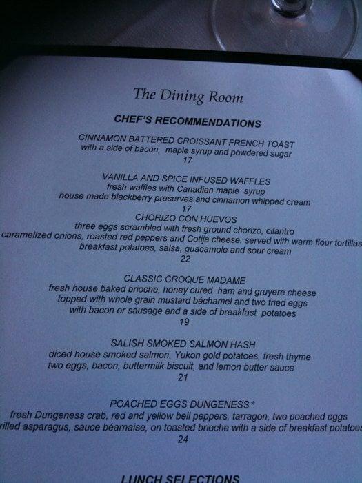 Menu at The Dining Room at Salish Lodge & Spa desserts, Snoqualmie