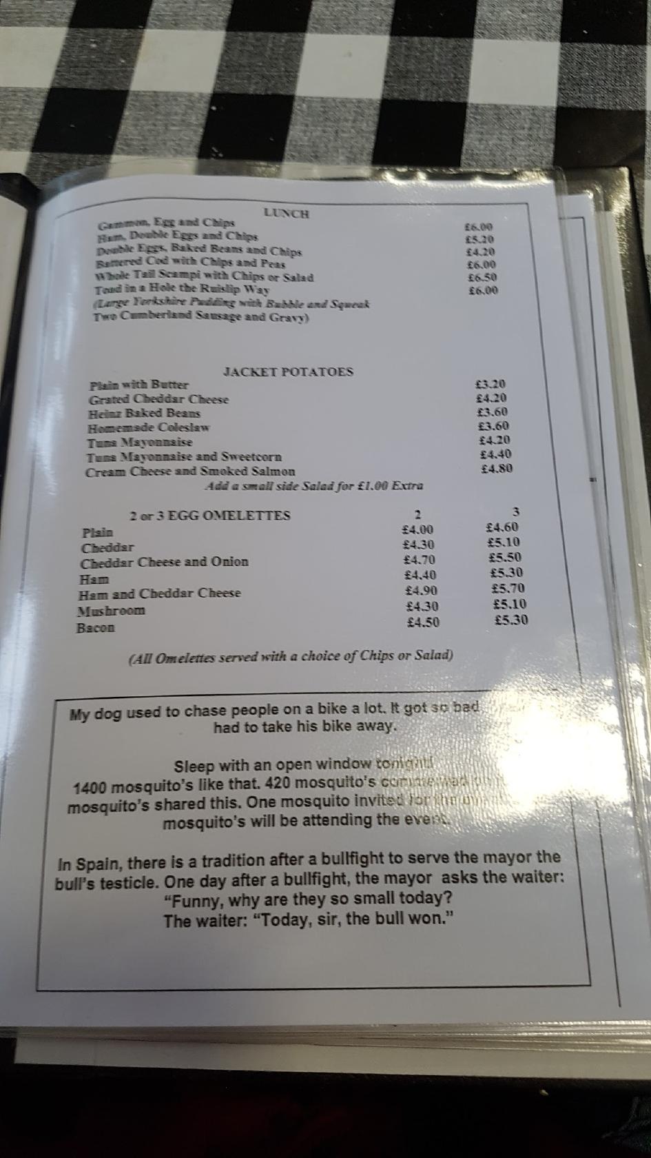 Menu at The Priory Cafe, Ruislip