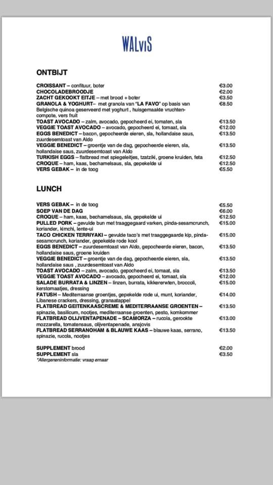 Menu at Walvis, Antwerp