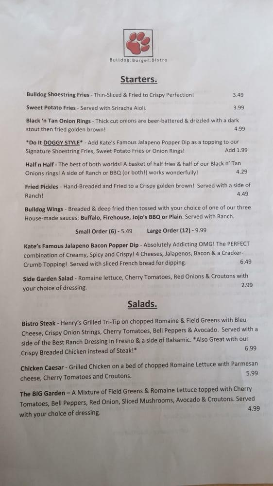 Carta del pub y bar Bulldog Burger Bistro, Fresno