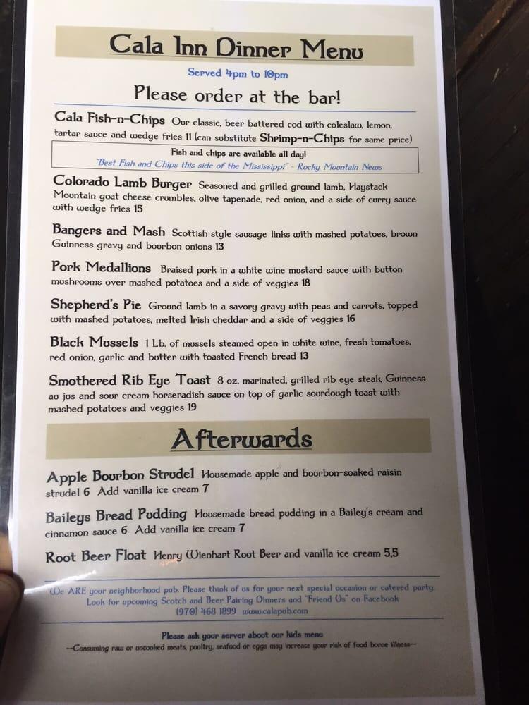 Menu at Cala Pub and Restaurant, Dillon