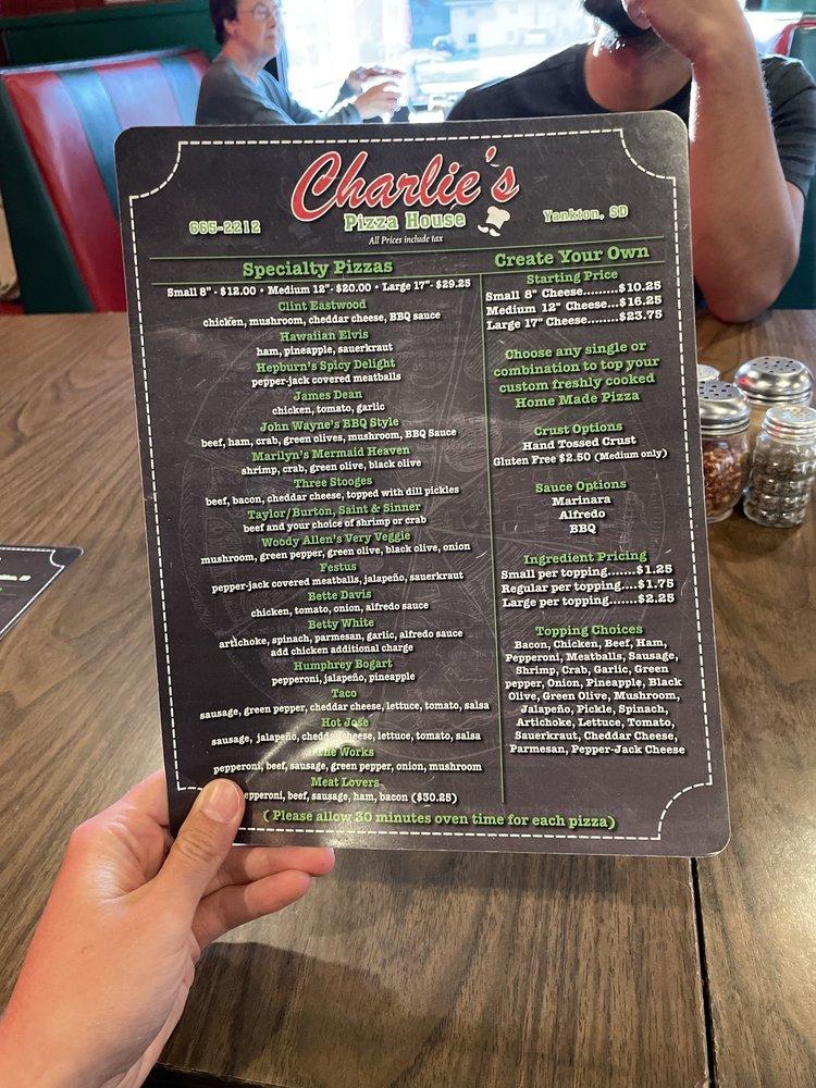 Menu at Charlie's Pizza House pizzeria, Yankton