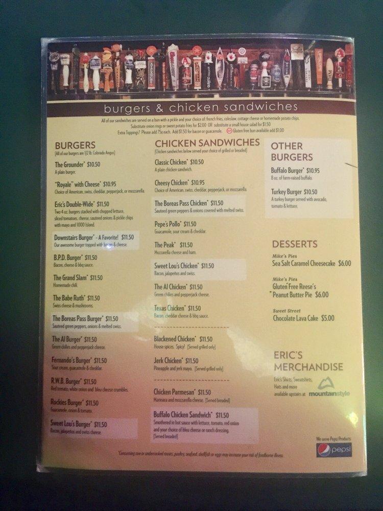 Menu at Downstairs at Eric's pizzeria, Breckenridge