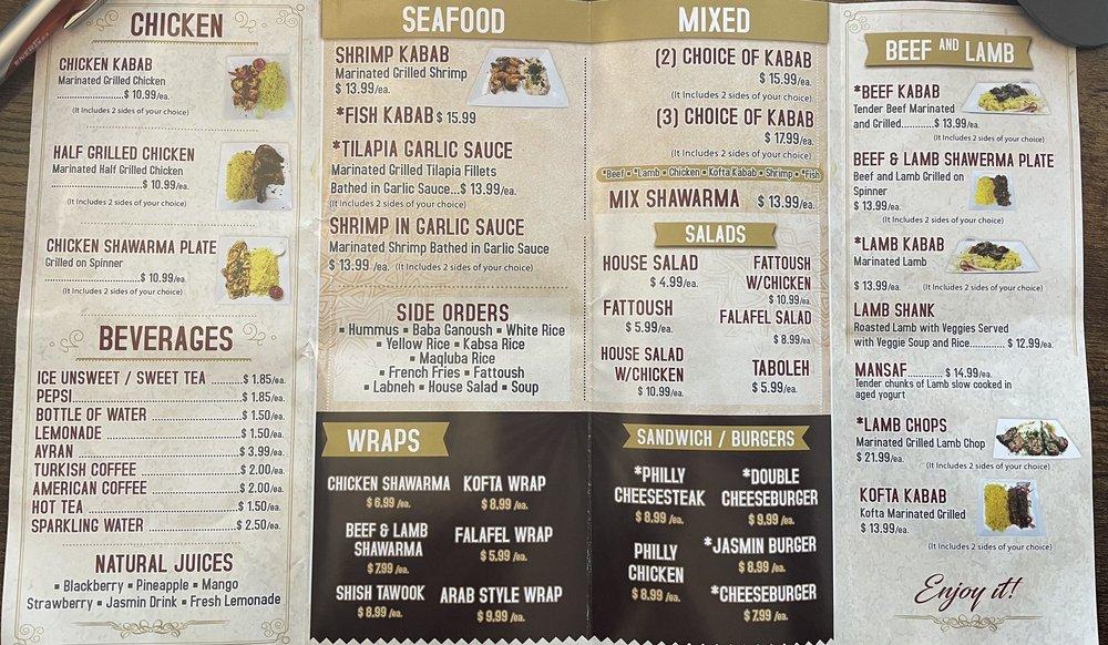 Menu at Jasmine Grill and Kabab restaurant, Charlotte