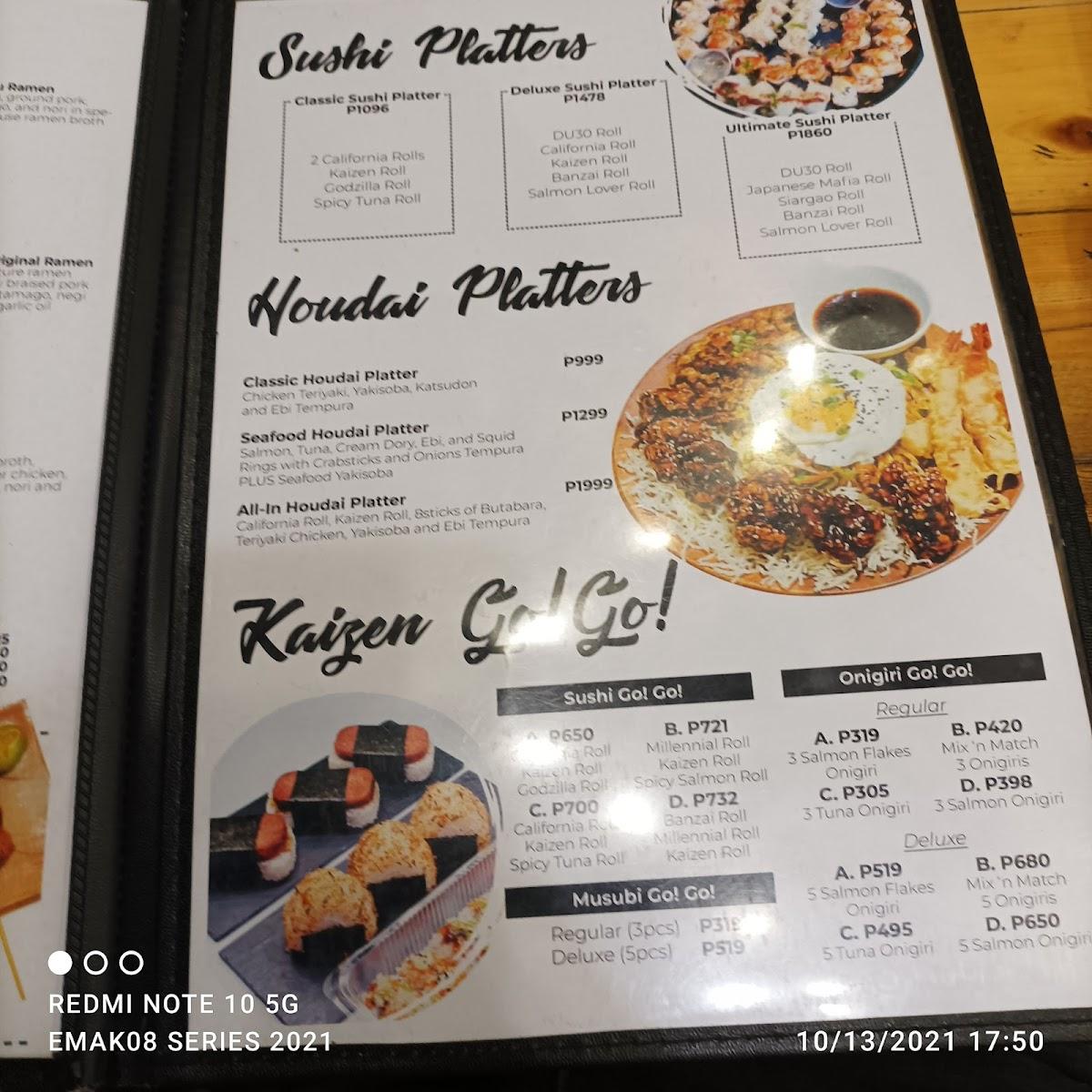 Menu at Kaizen Davao: Japanese Street Dining restaurant, Davao City