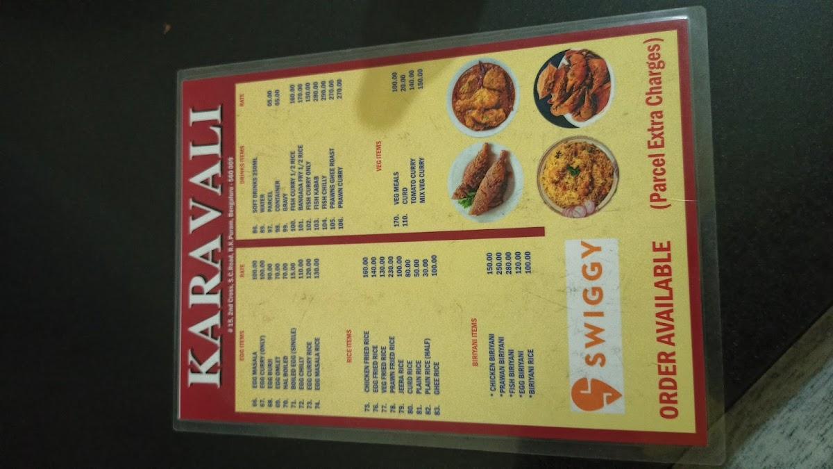Menu at Karavali Hotel, Bengaluru