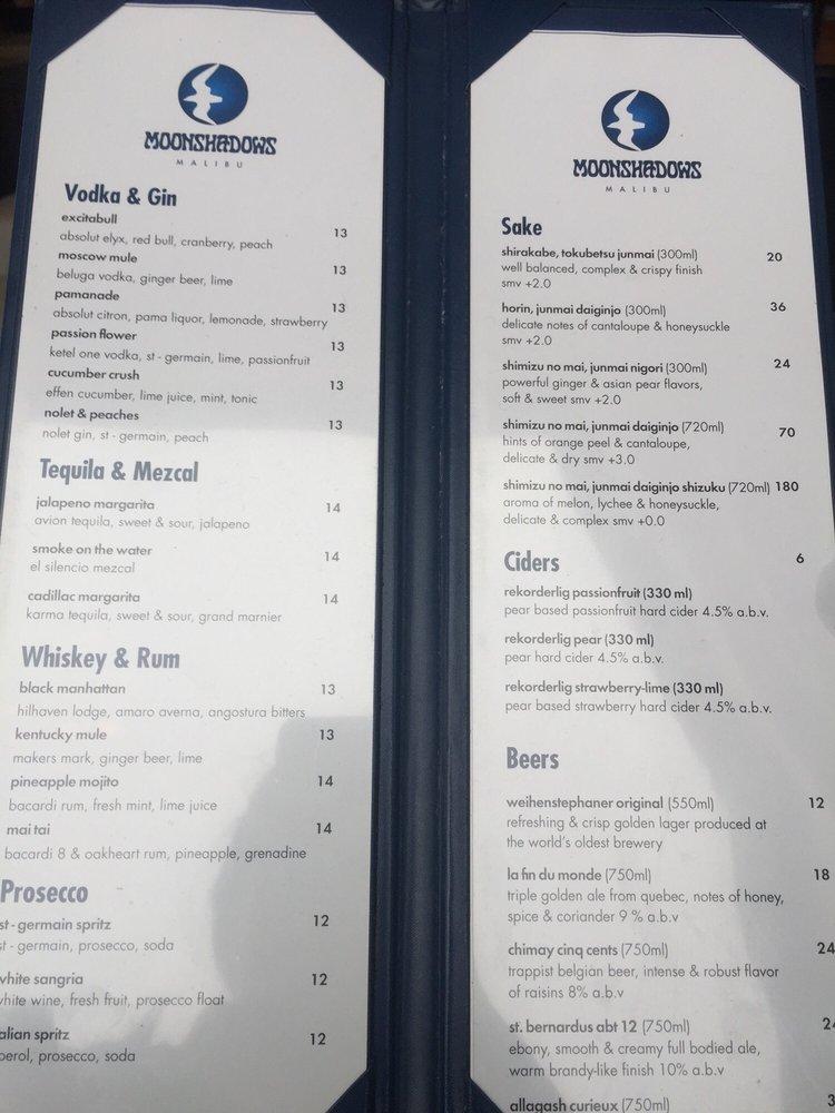 Menu at Moonshadows Malibu pub & bar, Malibu