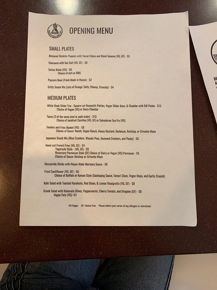 Carta de Queen & Rook Game Cafe, Filadelfia