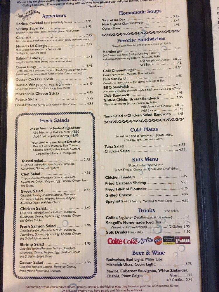 Menu at Seagull's Grill steakhouse, Lancaster