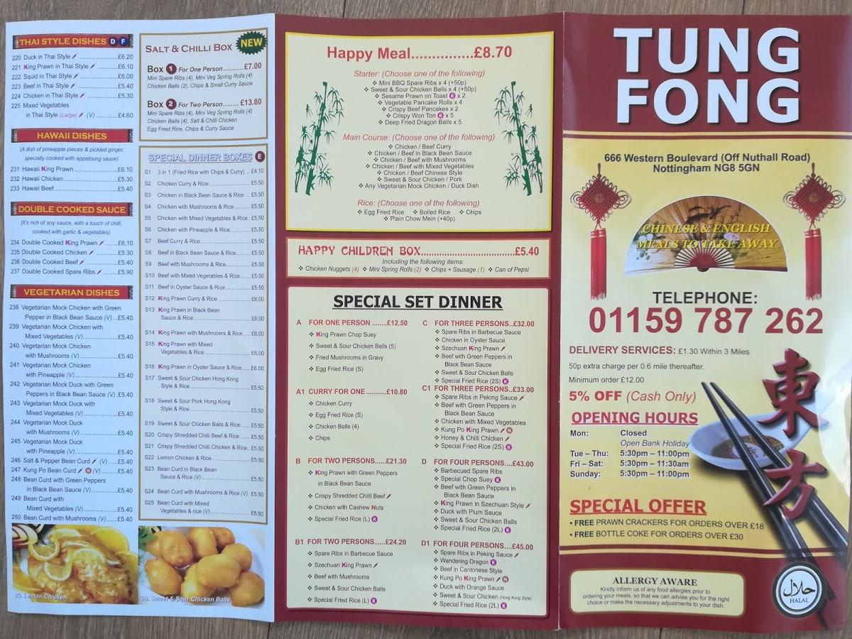 Menu at Tung Fong fast food, Nottingham, 666 Western Blvd