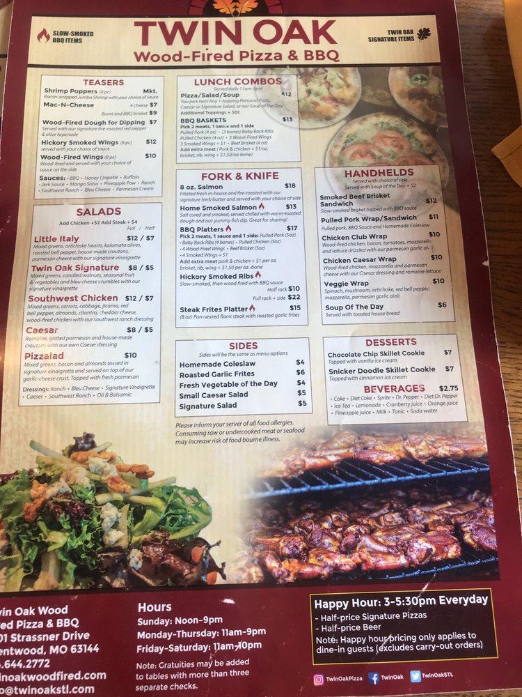 Menu at Twin Oak Wood Fired Pizza & BBQ, Brentwood