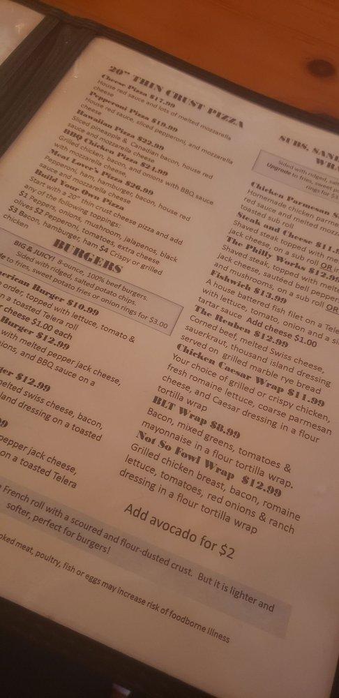 Menu at Hawk's Nest Lodge pub & bar, West Forks