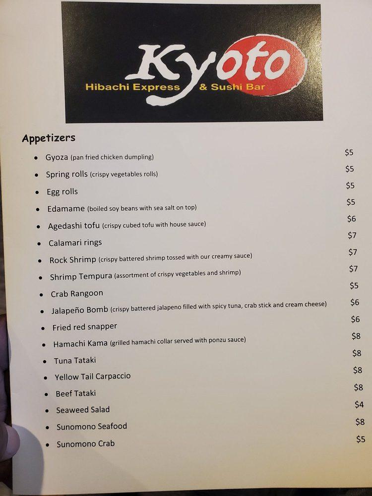 Menu at Kyoto Hibachi Express and Sushi restaurant, Indianapolis
