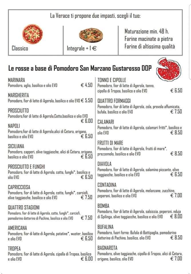 Menu da La Verace ristorante, Borgosesia, Corso Vercelli