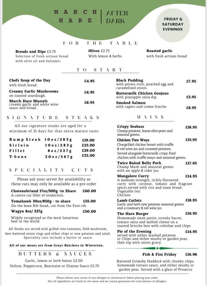 Menu at The March Hare cafe, Market Rasen