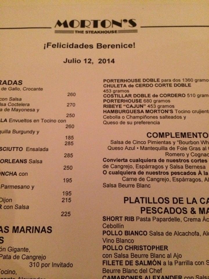 Menu at Morton's steakhouse, Ciudad López Mateos