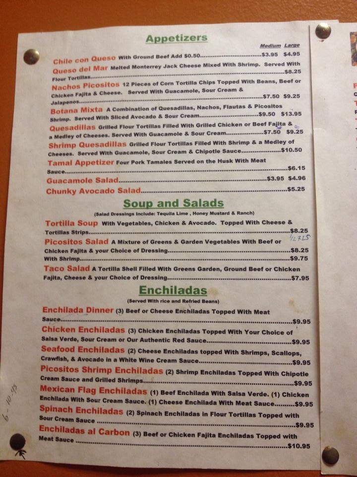 Menu at Picositos Mexican Restaurant, Pinehurst