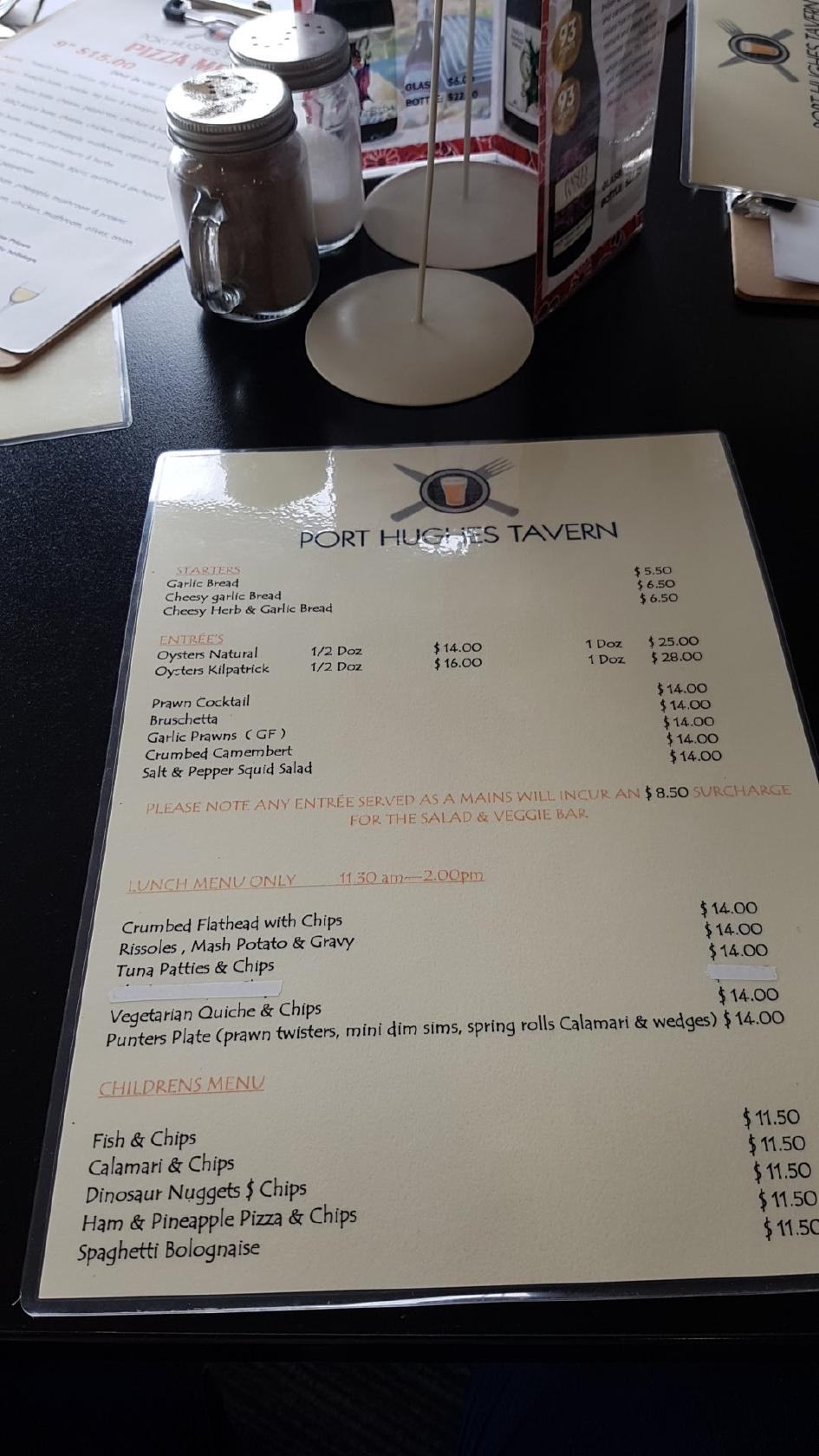 Menu at The Port Hughes Tavern restaurant, Port Hughes