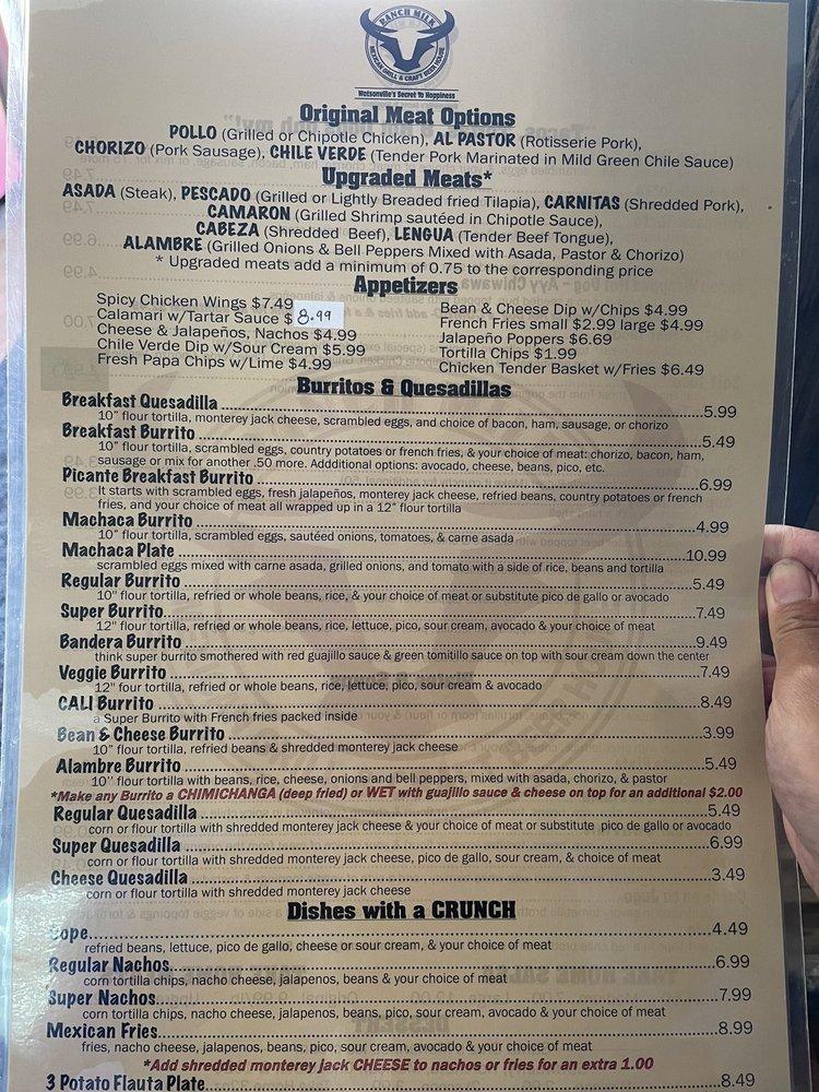 Menu at Ranch Milk pub & bar, Watsonville