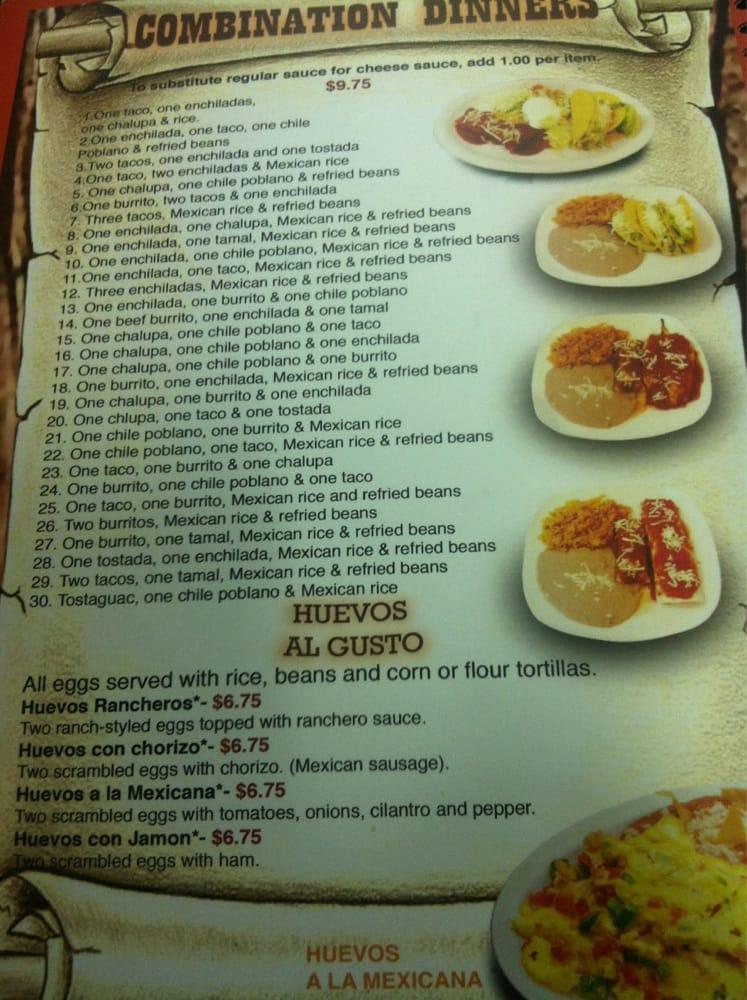 Menu at Rancheros Mexican Grill restaurant, West Branch