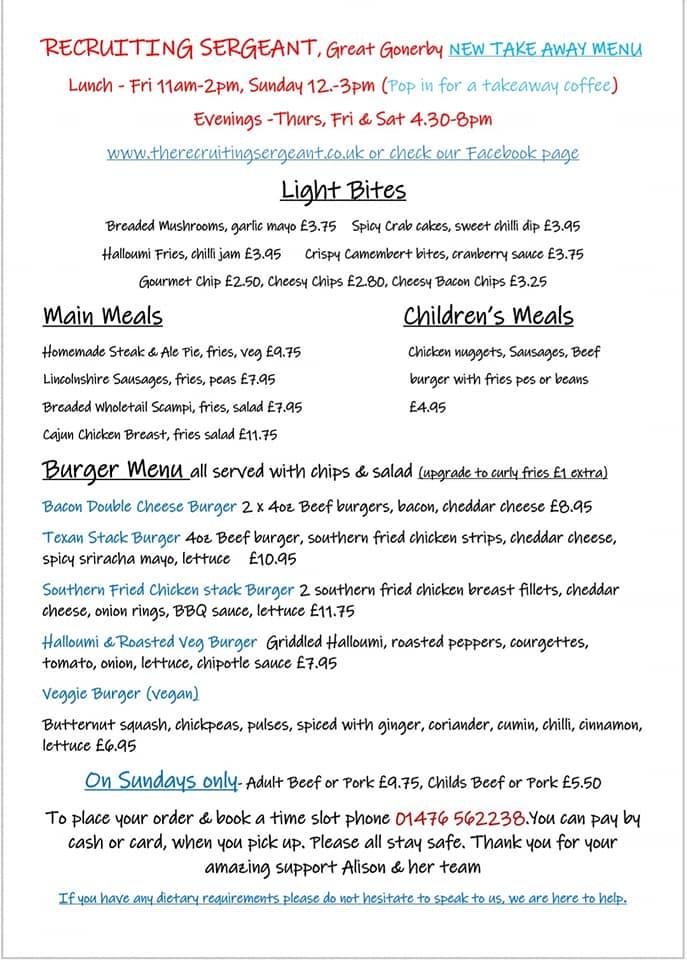 Menu at Recruiting Sergeant pub & bar, Grantham, 10 High St