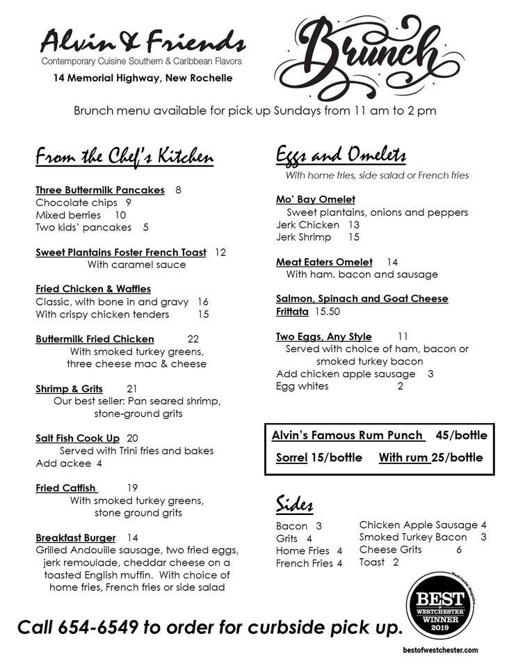 Menu at Alvin & Friends restaurant, New Rochelle