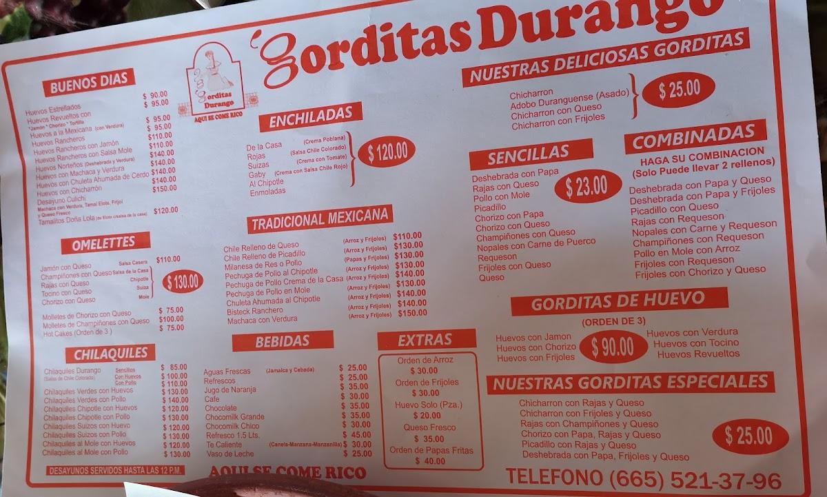 Carta del restaurante Gorditas Durango, Tecate, Av. Benito Juárez 671-3