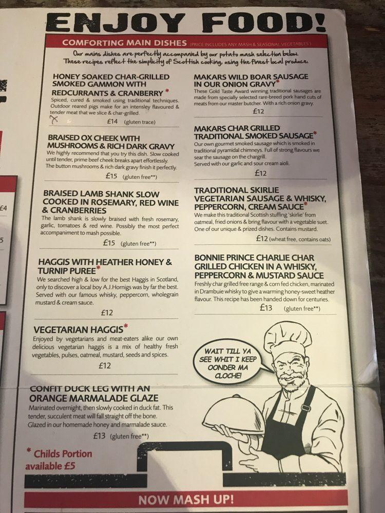 Menu at Makars Mash Bar, Edinburgh, 9-12 Bank St