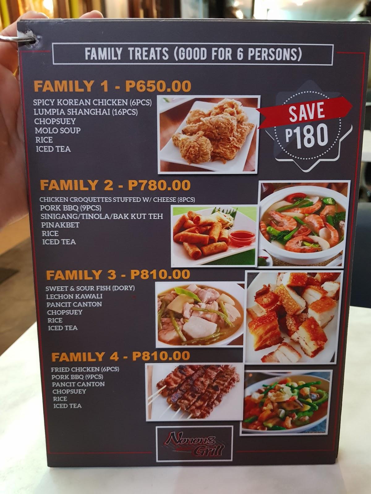 Menu at Nonong's Grill outlet-chabz restaurant, Davao City