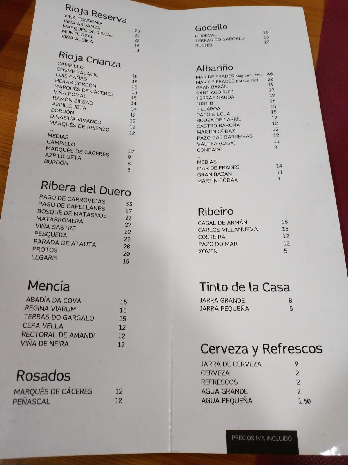 Carta del restaurante Don Chuletón, Burela