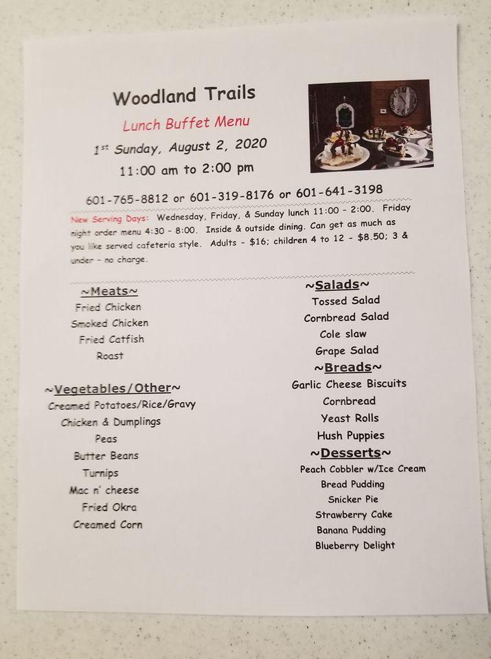 Menu at Woodland Trails restaurant, Collins