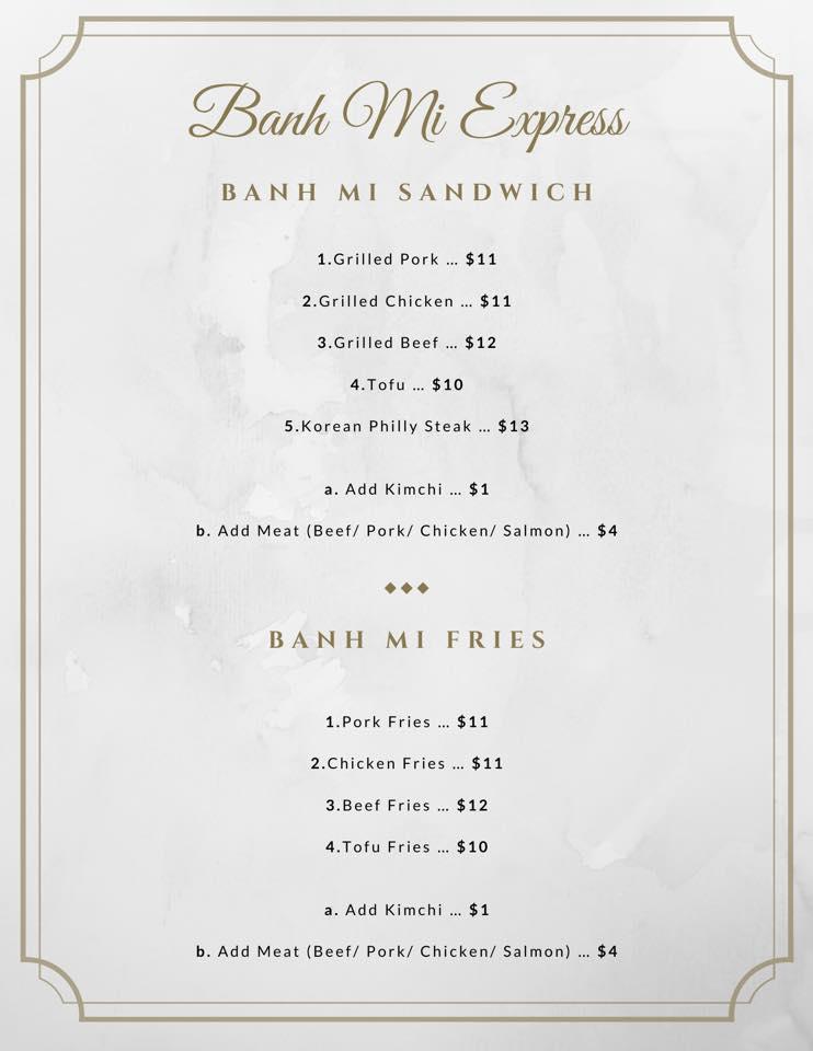 Menu at Banh Mi Express restaurant, London