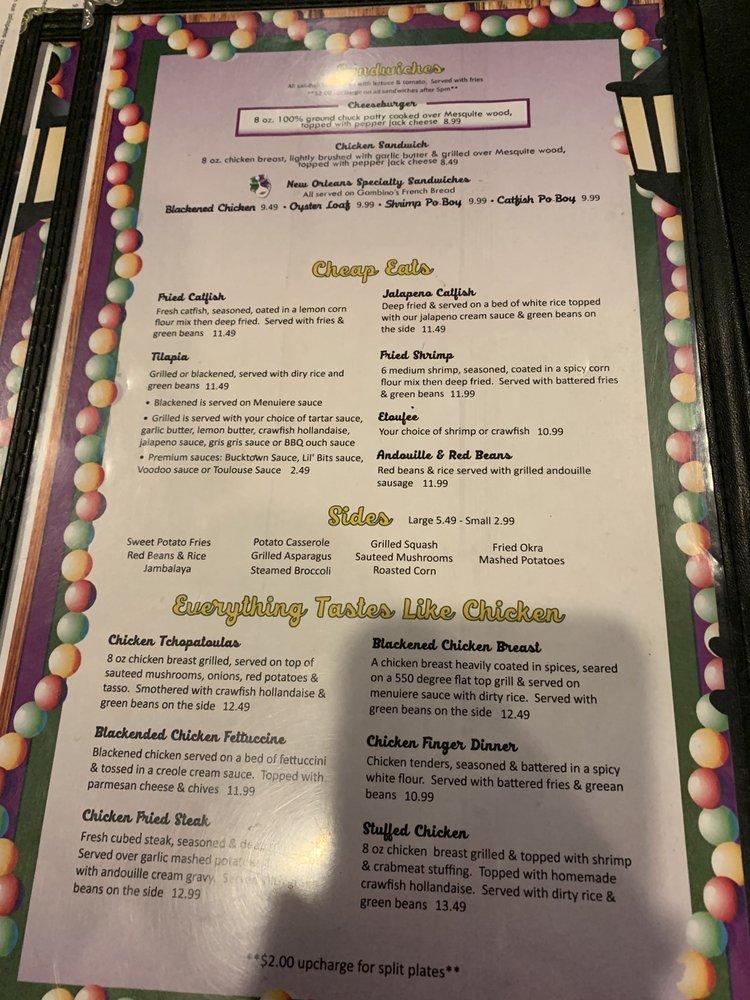 Menu at Boo-Ray's of New Orleans restaurant, Hudson Oaks, 201 Hudson ...